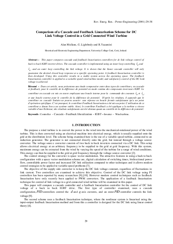 Pdf Comparison Of A Cascade And Feedback Linearisation Scheme For Dc Link Voltage Control In A