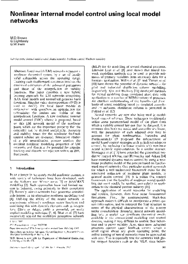 (PDF) Nonlinear internal model control using local model networks