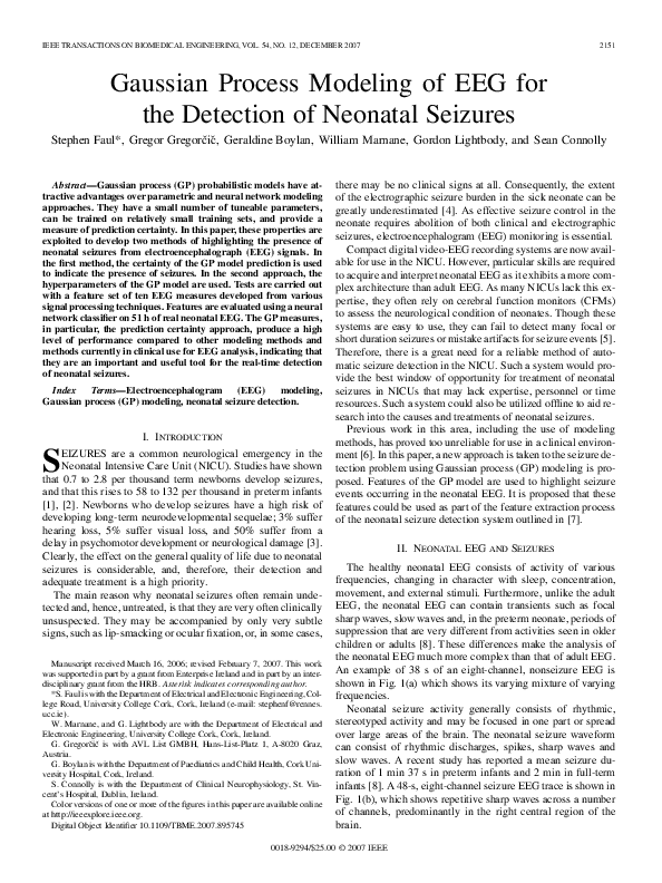 (PDF) Gaussian Process Modeling of EEG for the Detection of Neonatal Seizures