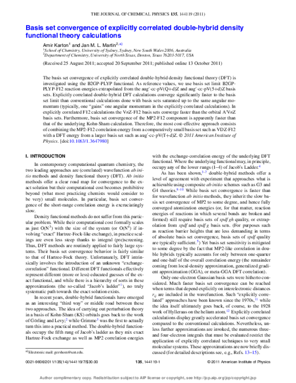 (PDF) Basis set convergence of explicitly correlated double-hybrid density functional theory ...