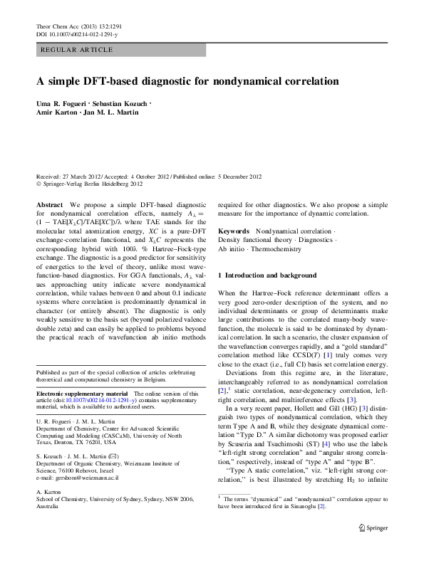 (PDF) A simple DFT-based diagnostic for nondynamical correlation