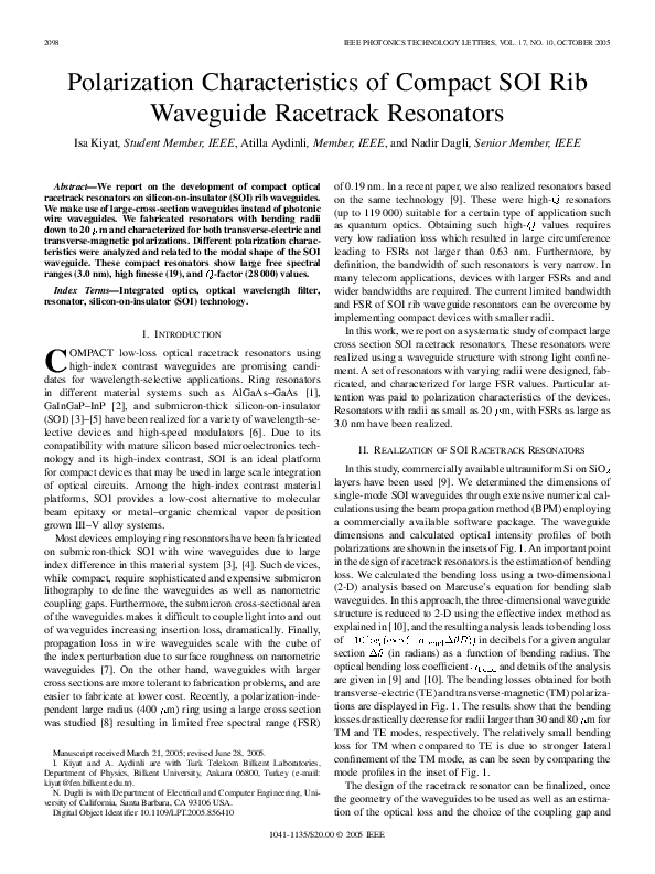 (PDF) Polarization characteristics of compact SOI rib waveguide ...