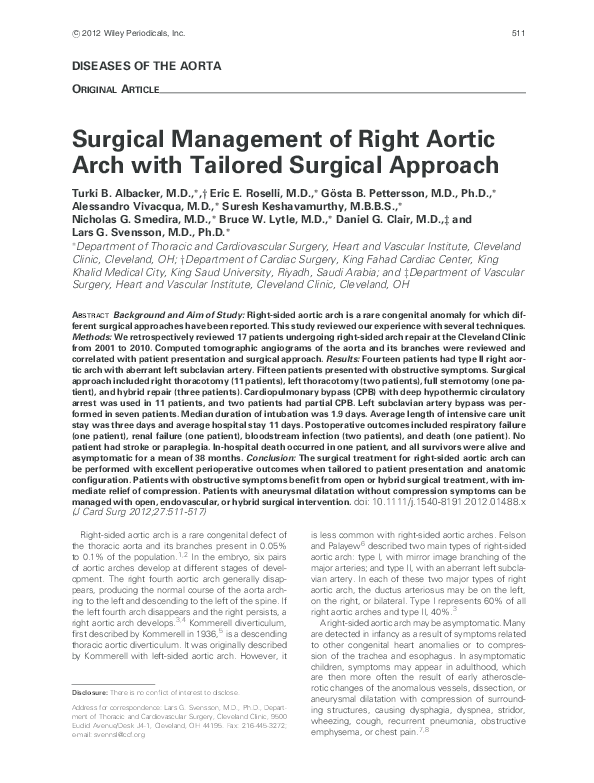 (PDF) Surgical Management of Right Aortic Arch with Tailored Surgical ...