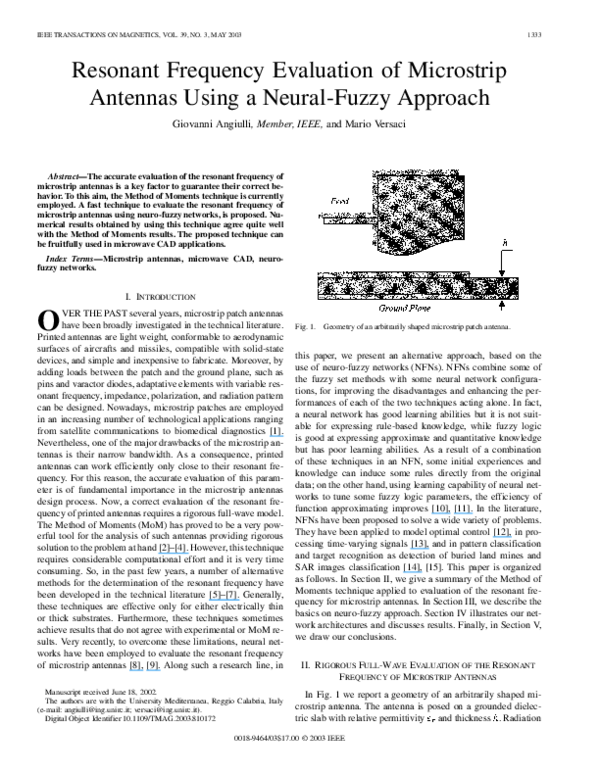 (PDF) Resonant frequency evaluation of microstrip antennas using a neural-fuzzy approach