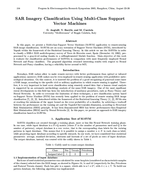 (PDF) SAR Imagery Classification using Multi-class Support Vector Machines