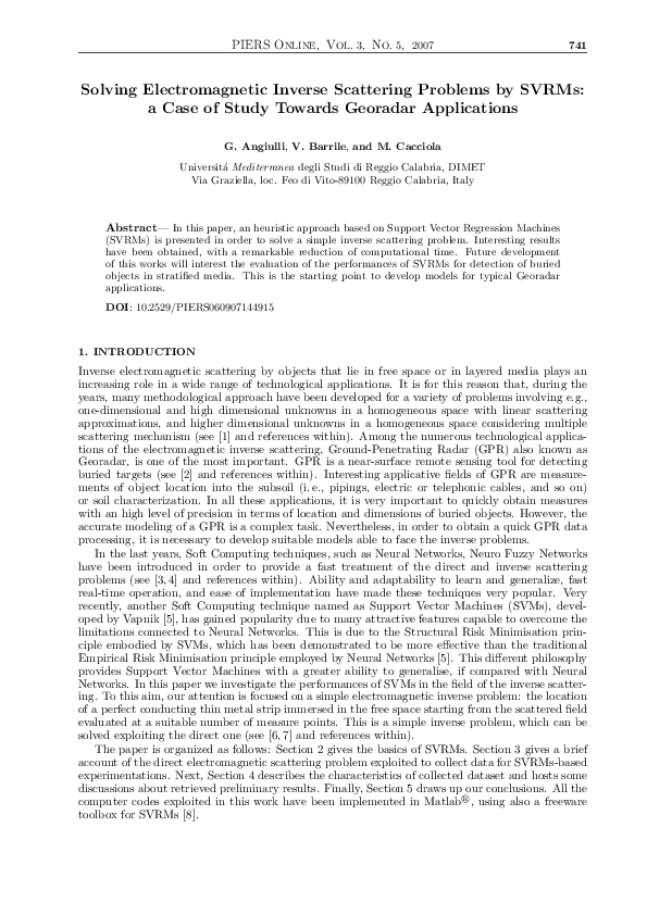 (PDF) Solving Electromagnetic Inverse Scattering Problems by SVRMs: a Case of Study Towards ...