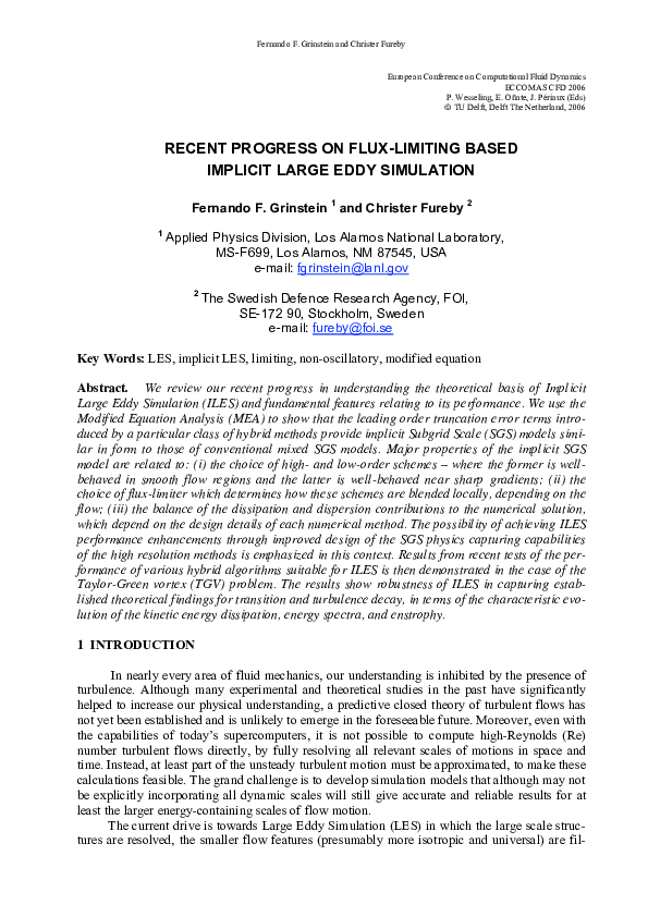 (PDF) Recent Progress on Flux-Limiting Based Implicit Large Eddy Simulation