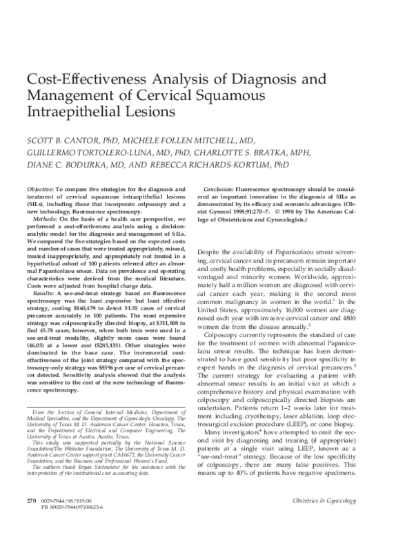 (PDF) Cost-effectiveness analysis of diagnosis and management of ...