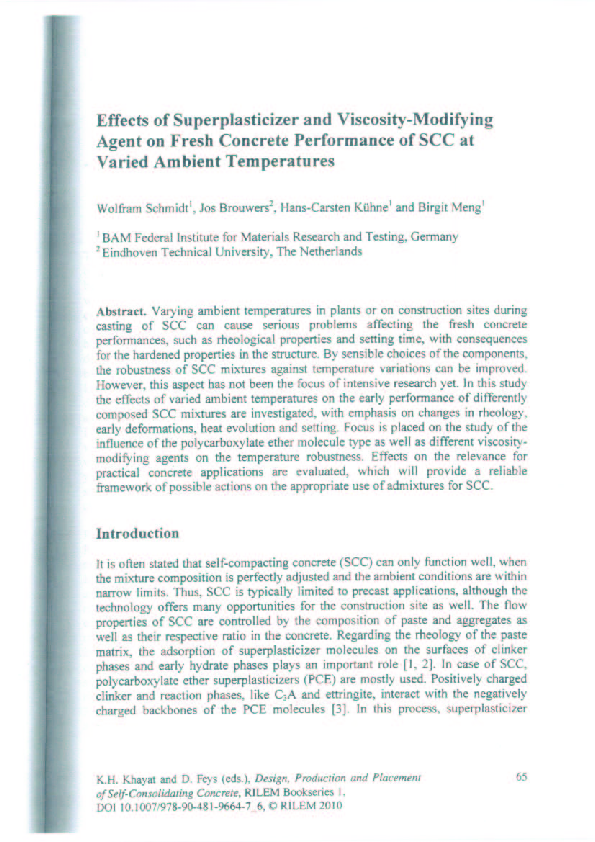 Pdf Effects Of Superplasticizer And Viscosity Modifying Agent On Fresh Concrete Performance Of