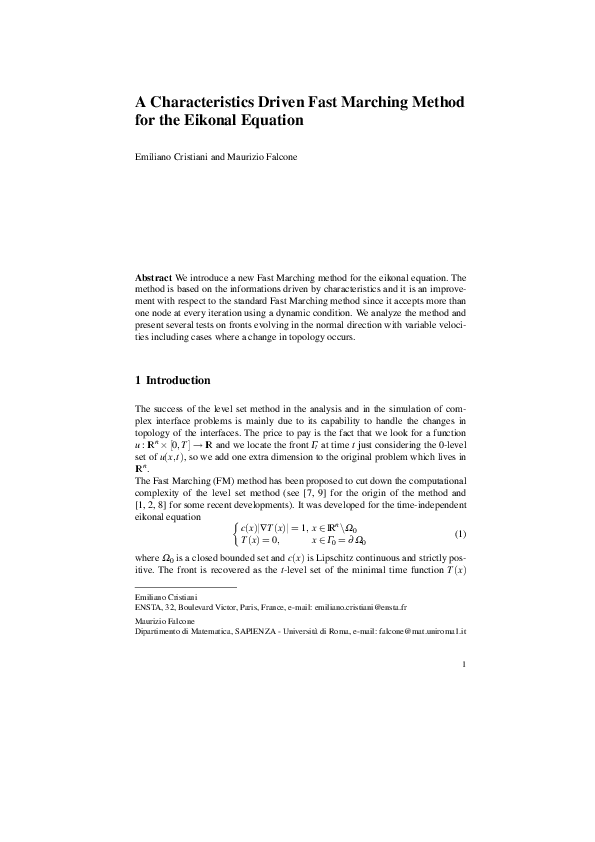 (PDF) A characteristics driven Fast Marching method for the Eikonal equation