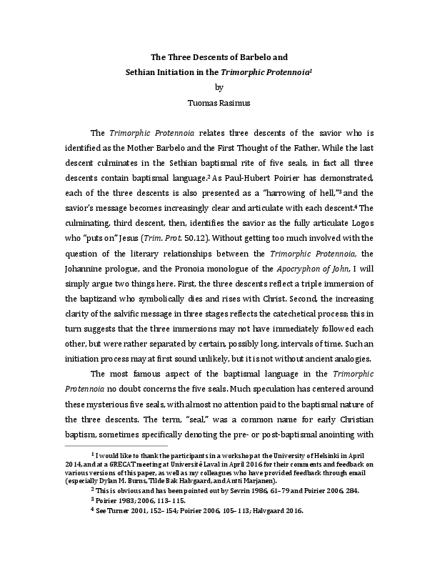 (PDF) The Three Descents of Barbelo and Sethian Initiation in the ...