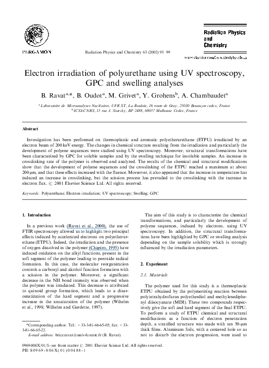 (PDF) Electron irradiation of polyurethane using UV spectroscopy, GPC ...