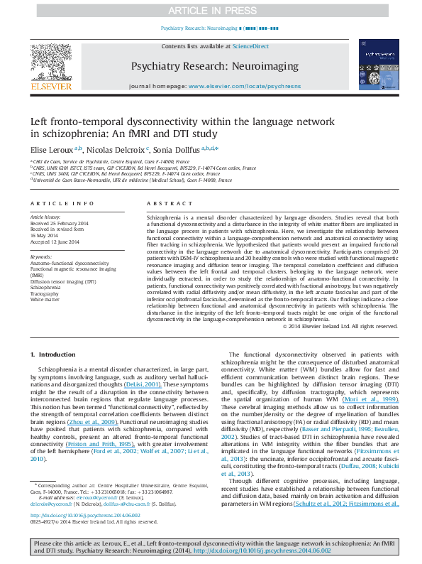 (PDF) Left fronto-temporal dysconnectivity within the language network in schizophrenia: an fMRI ...
