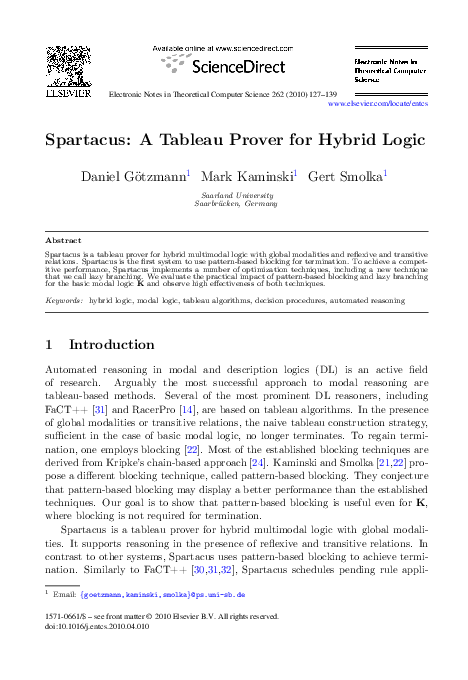 (PDF) Spartacus: A Tableau Prover for Hybrid Logic