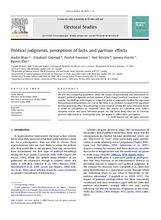 (PDF) Political judgments, perceptions of facts, and partisan effects