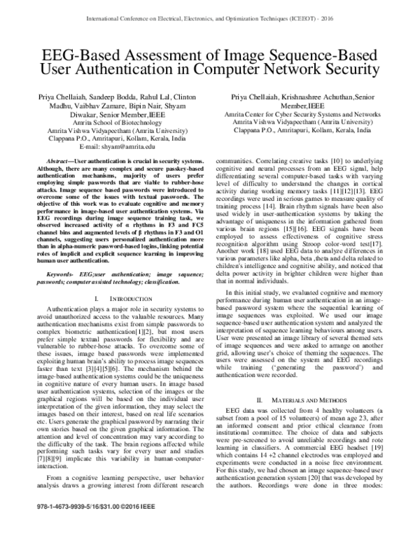 EEG-Based Assessment of Image Sequence-Based User Authentication in Computer Network Security