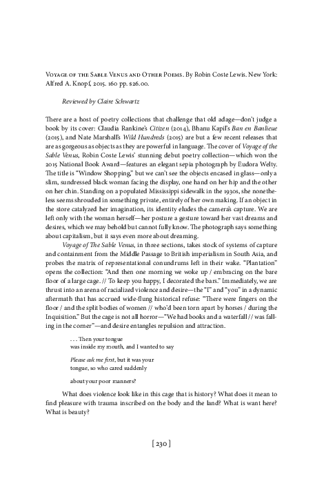 (PDF) Review: Voyage of the Sable Venus by Robin Coste Lewis (2016)