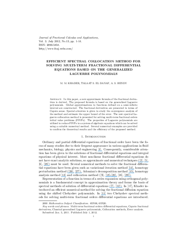 Pdf Efficient Spectral Collocation Method For Solving Multi Term