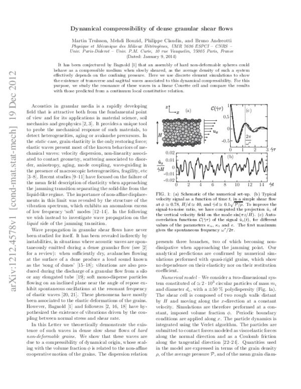 (PDF) Dynamic compressibility of dense granular shear flows