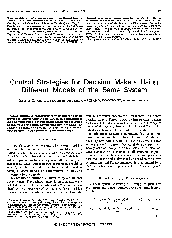 (PDF) Control strategies for decision makers using different models of ...