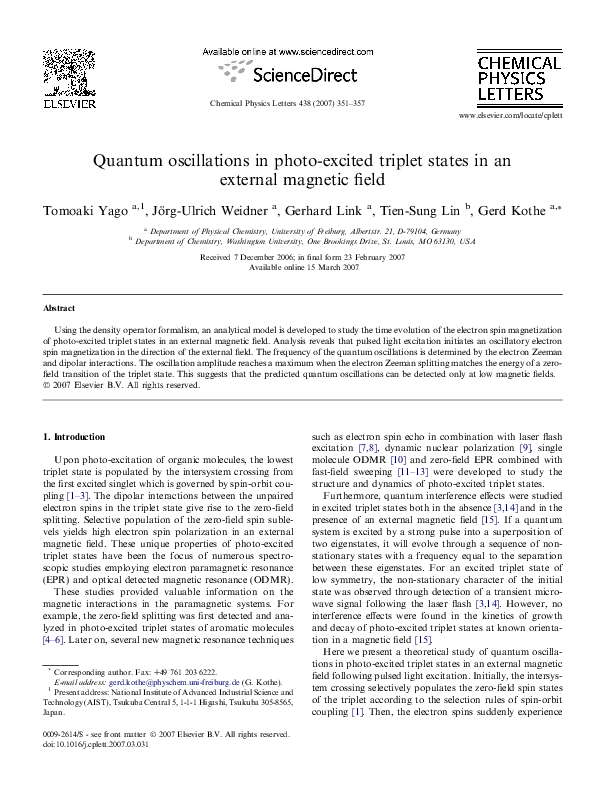 (PDF) Quantum oscillations in photo-excited triplet states in an ...