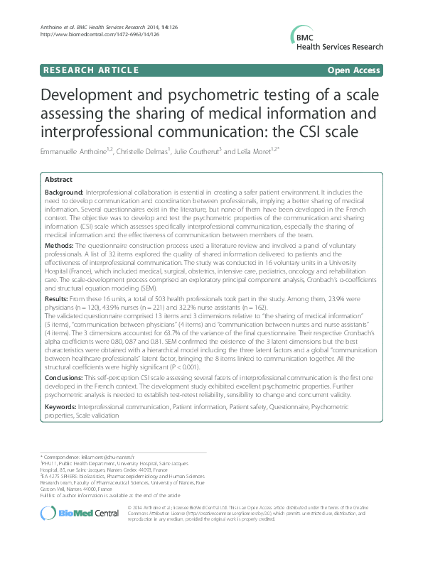(PDF) Development and psychometric testing of a scale assessing the ...