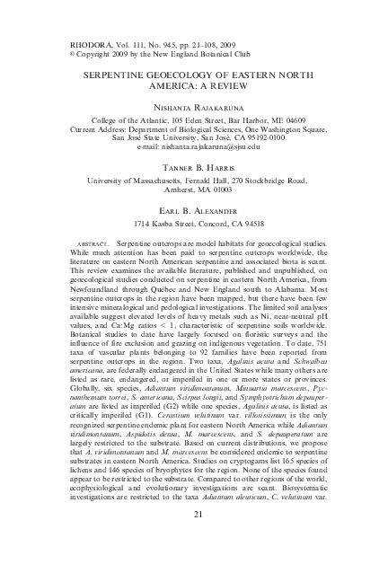 Rajakaruna et al.—Serpentine Geoecology