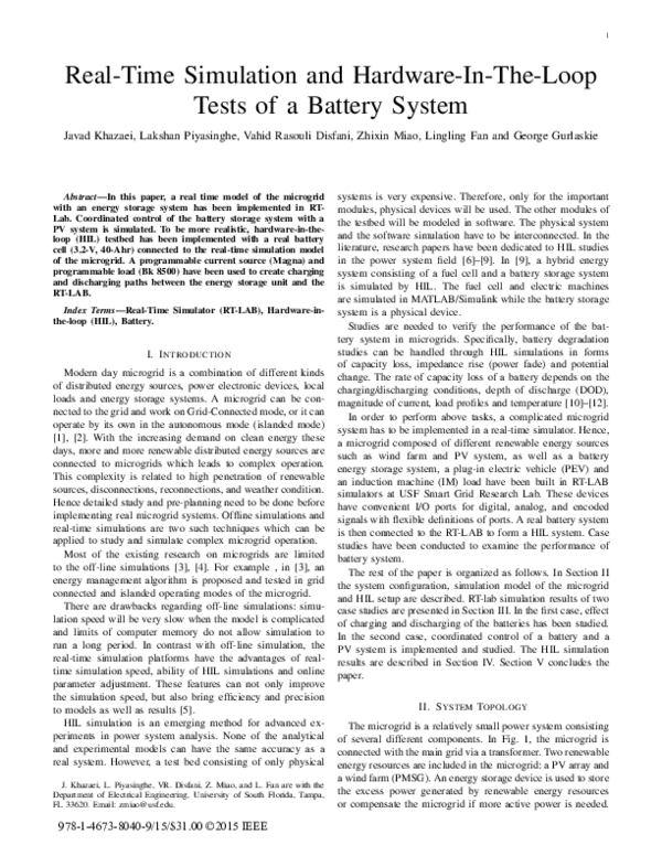 Pdf Real Time Simulation And Hardware In The Loop Tests Of A Battery System