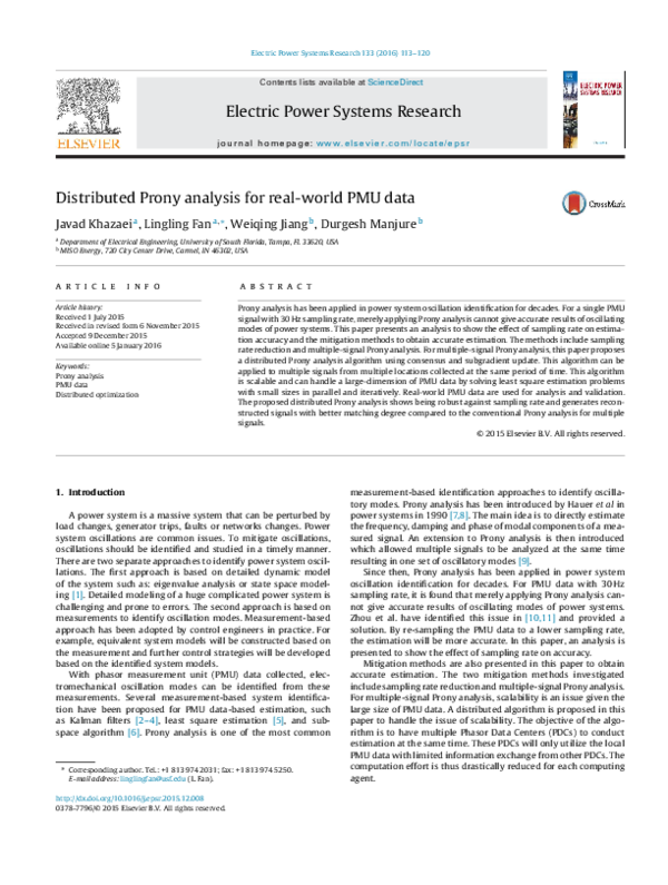 (PDF) Distributed Prony analysis for real-world PMU data