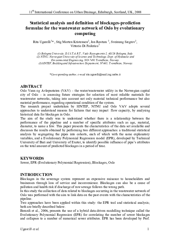 (PDF) Statistical analysis and definition of blockages-prediction ...