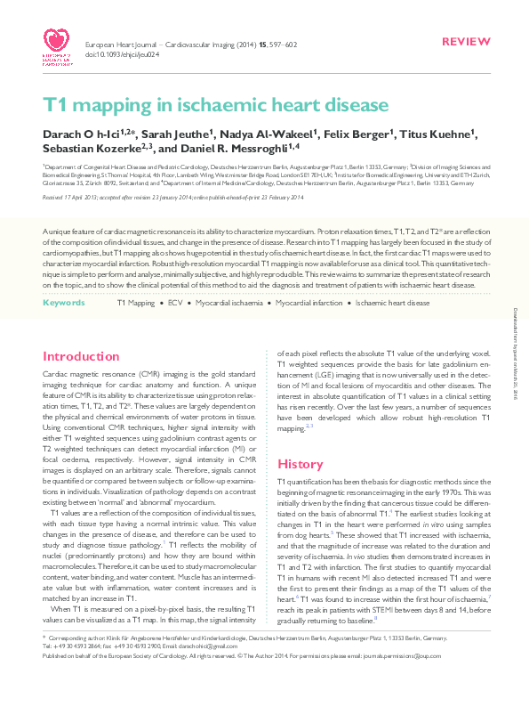 (PDF) T1 mapping in ischaemic heart disease