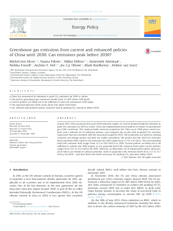 (PDF) Greenhouse gas emissions from current and enhanced policies of ...
