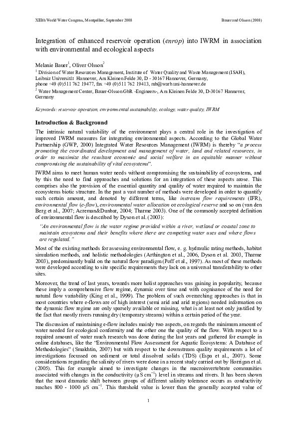(PDF) Integration of enhanced reservoir operation (enrop) into IWRM in ...