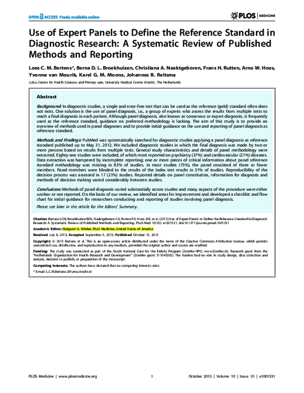 (PDF) Use of Expert Panels to Define the Reference Standard in ...