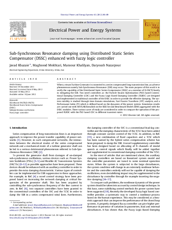 Pdf Sub Synchronous Resonance Damping Using Distributed Static Series Compensator Dssc