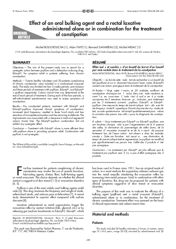 (PDF) Effect of an oral bulking agent and a rectal laxative ...