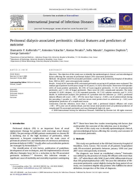 (PDF) Peritoneal dialysis-associated peritonitis: clinical features and ...
