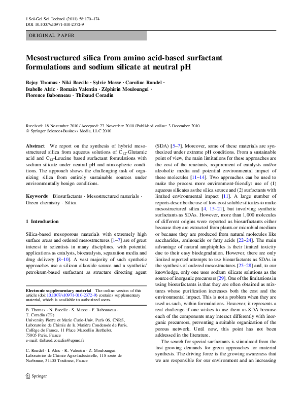 (PDF) Mesostructured silica from amino acid-based surfactant ...