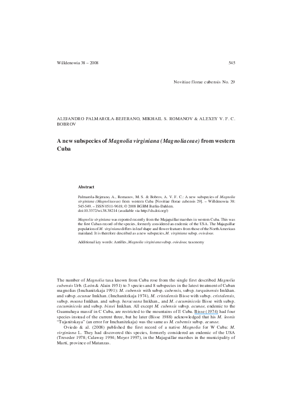 (PDF) A new subspecies of Magnolia virginiana (Magnoliaceae) from ...