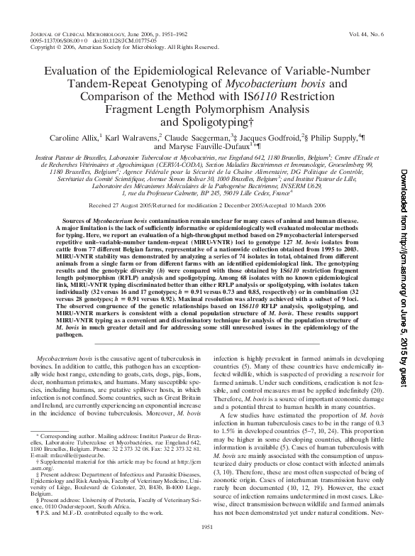 (PDF) Evaluation of the Epidemiological Relevance of Variable-Number Tandem-Repeat Genotyping of ...