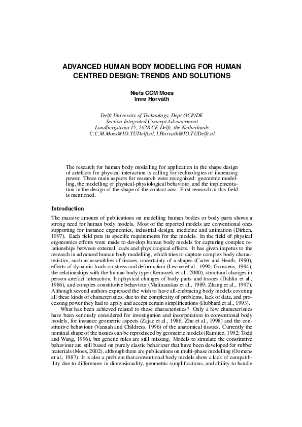 (PDF) Advanced Human Body Modelling for Human Centred Design: Trends ...