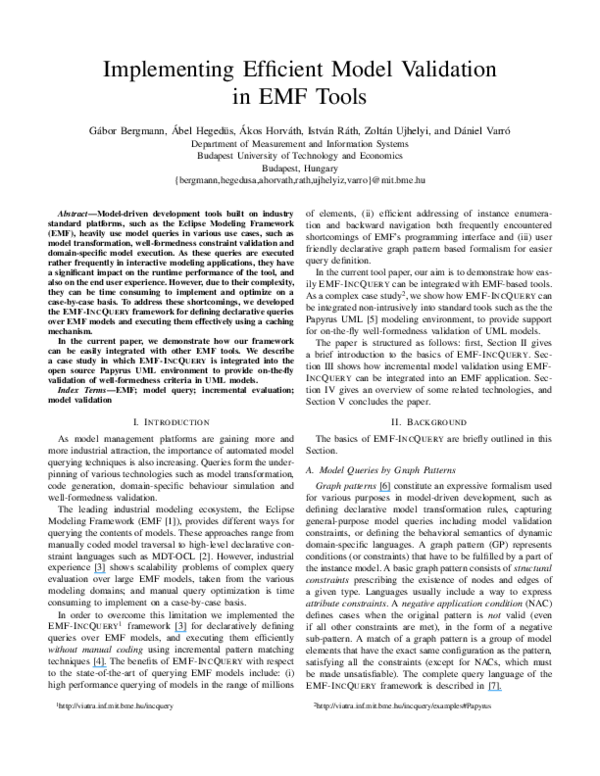 (PDF) Implementing efficient model validation in EMF tools