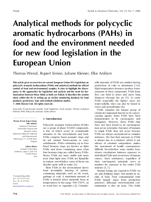 (PDF) Analytical methods for polycyclic aromatic hydrocarbons (PAHs) in food and the environment ...