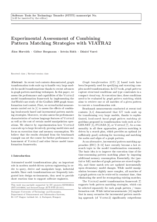 (PDF) Experimental assessment of combining pattern matching strategies with VIATRA2 | István ...