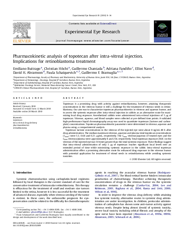 (PDF) Pharmacokinetic analysis of topotecan after intra-vitreal ...