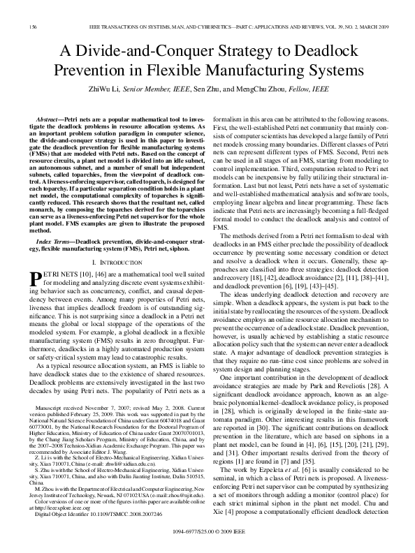 (PDF) A Divide-and-Conquer Strategy to Deadlock Prevention in Flexible Manufacturing Systems