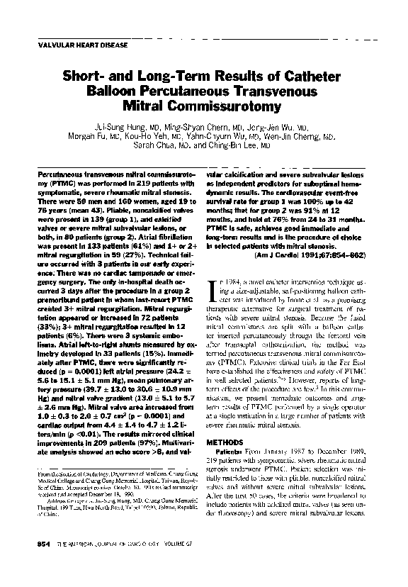 (PDF) Short- and long-term results of catheter balloon percutaneous transvenous mitral ...