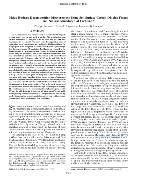 (PDF) Maize residue decomposition measurement using soil surface carbon ...