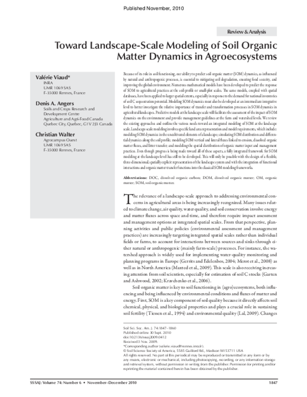 (PDF) Toward Landscape-Scale Modeling of Soil Organic Matter Dynamics in Agroecosystems
