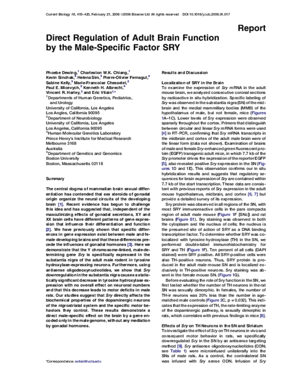 (PDF) Direct Regulation of Adult Brain Function by the Male-Specific ...
